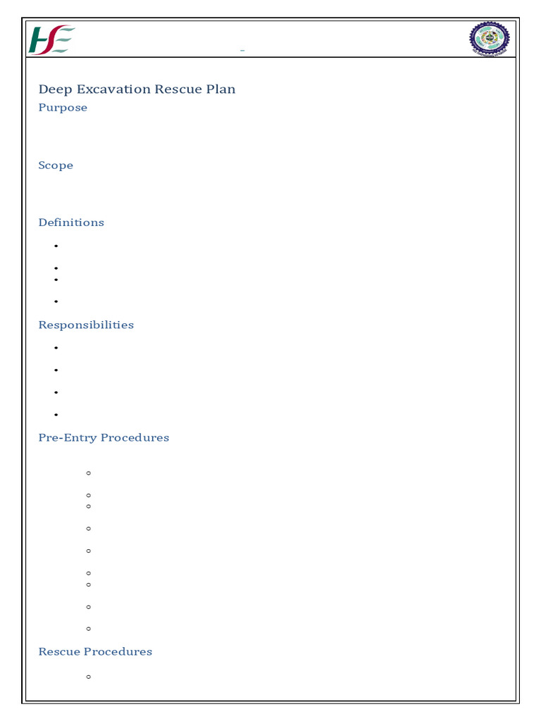 Deep Excavation Rescue Plan | PDF | Emergency | Occupational Safety And ...