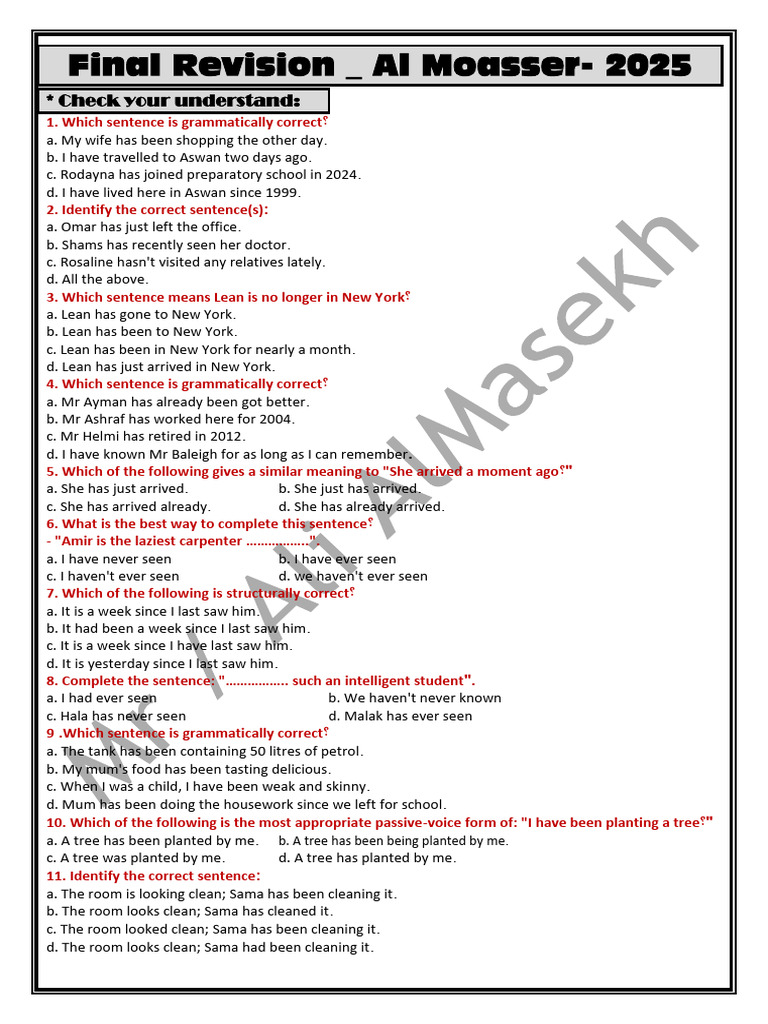 Moasser Final Revision and Exams 2025 PDF | PDF