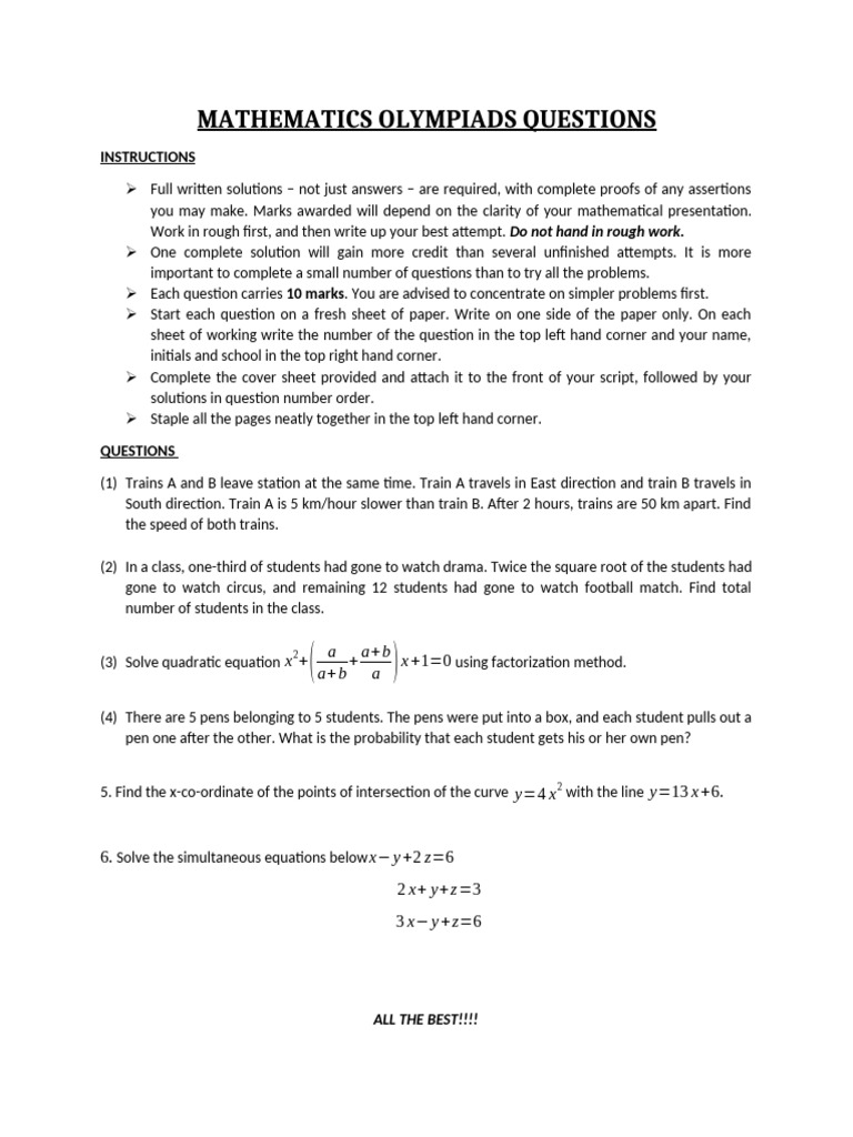 Maths Olympiads Questions | PDF