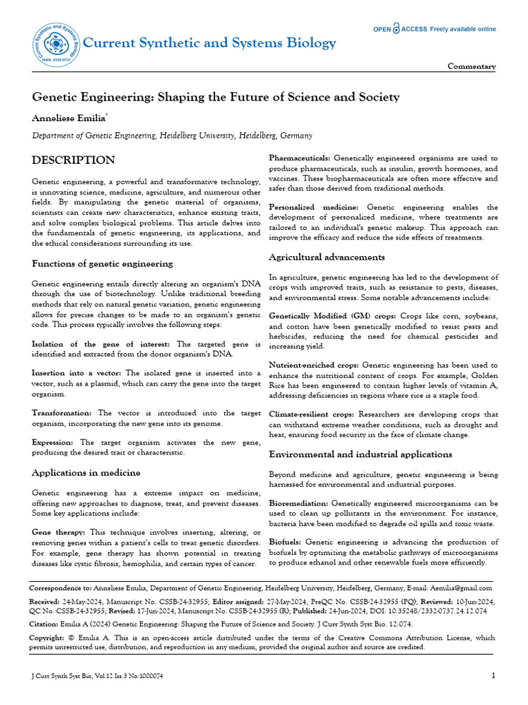 Genetic Engineering Shaping The Future of Science and Society | PDF ...