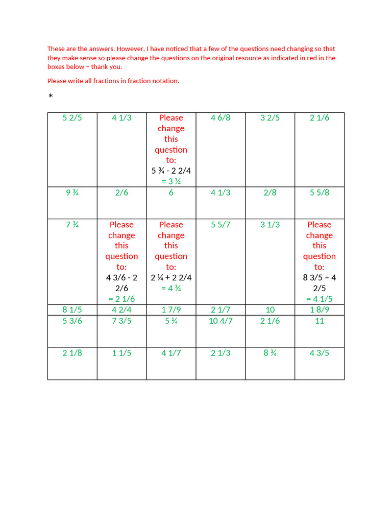 Adding and Subtracting Mixed Numbers - Answers Ver 2 1575901287 Ver 1 ...