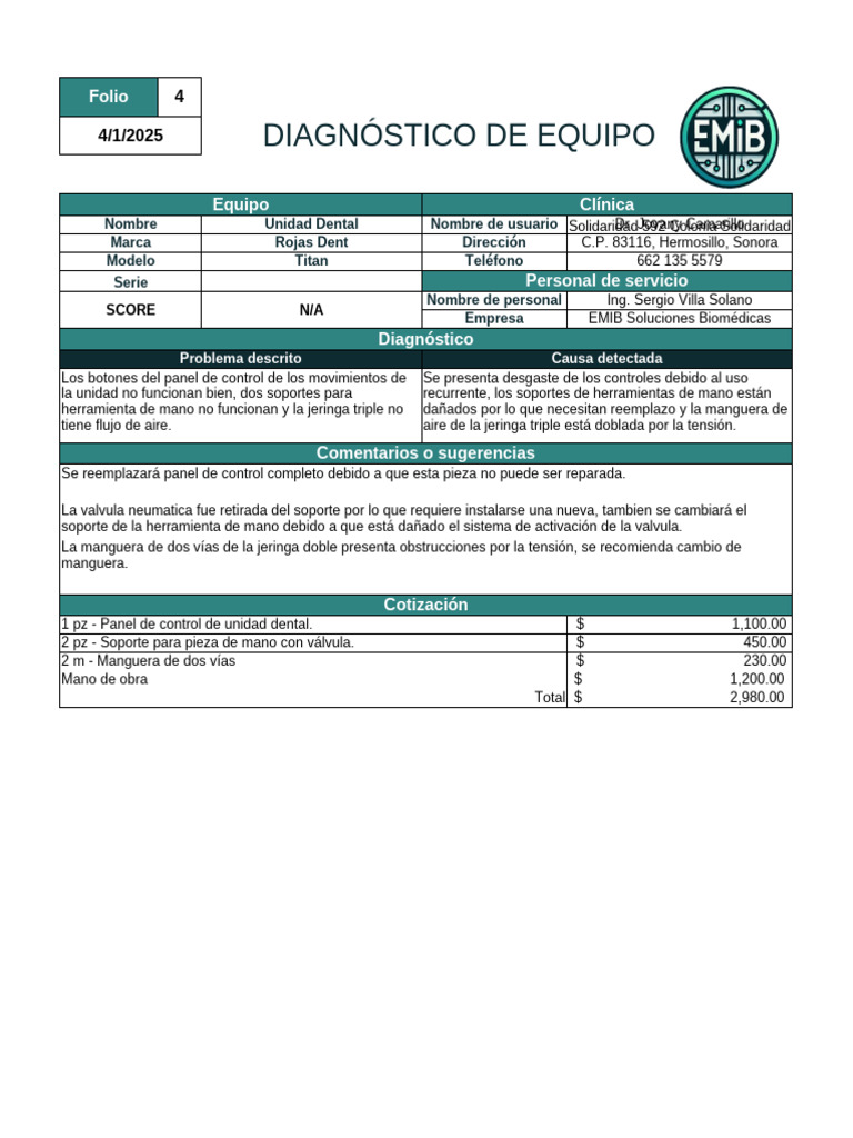 Plantilla de Diagnóstico de Equipos | PDF