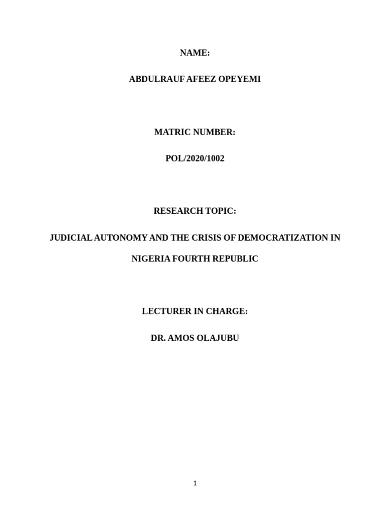 Judicial Autonomy in Nigeria's Democracy | PDF | Statistics | Data