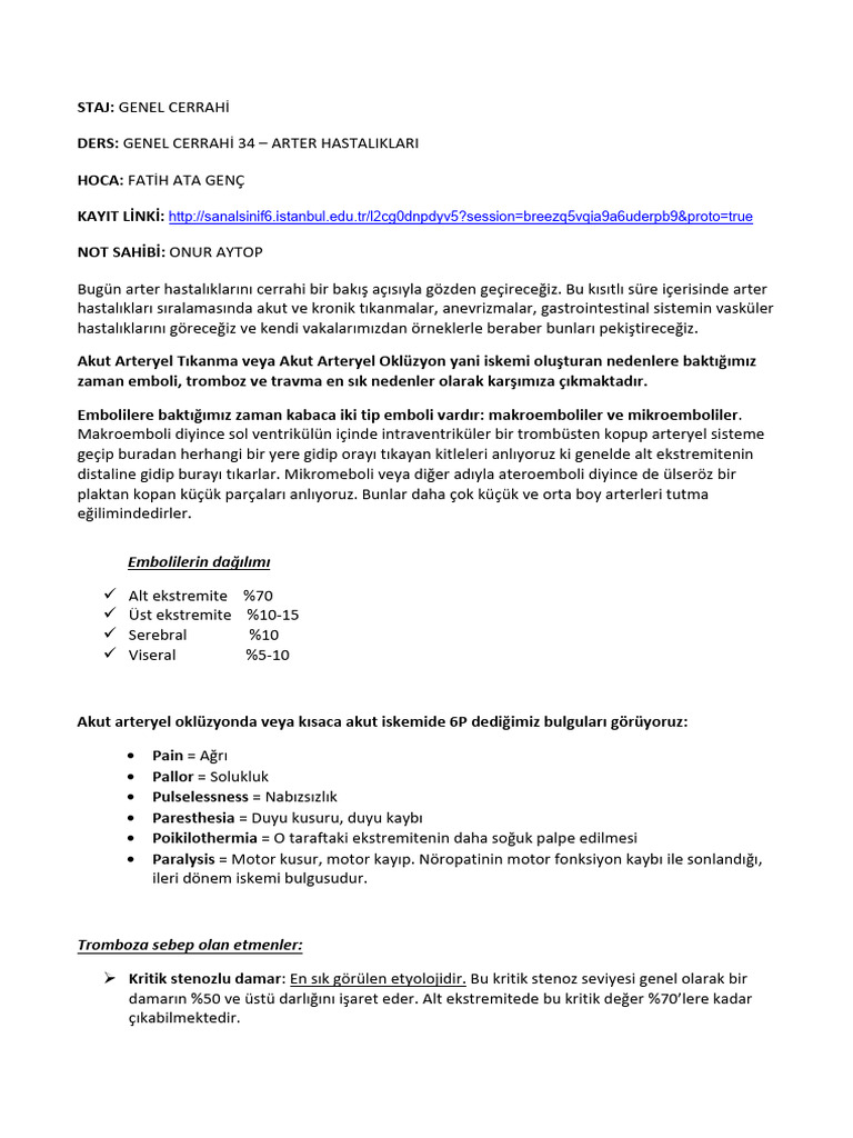 34 - Arter Hastalıkları | PDF