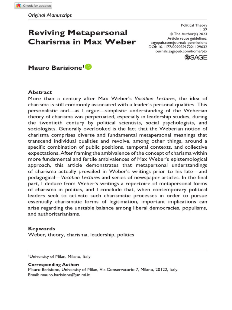 Weber Modernity Charisma Ovo | PDF | Charisma | Max Weber