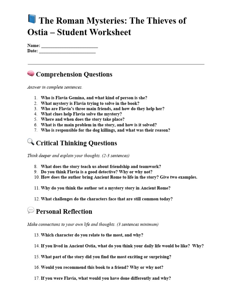 The Roman Mysteries - Thieves of Ostia Worksheet | PDF