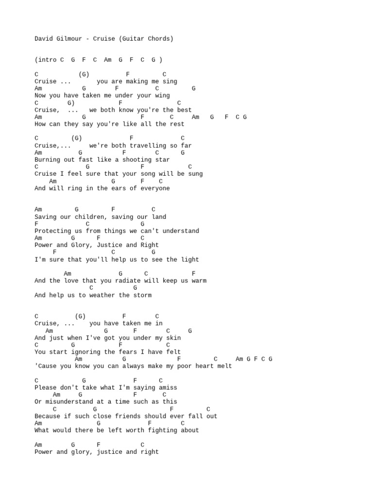 David Gilmour Cruise Guitar Chords | PDF