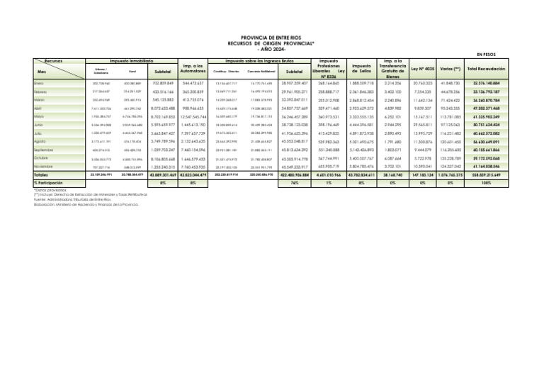 Recursos Provinciales 2024: Recaudación Detallada | PDF | Economias | Impuestos