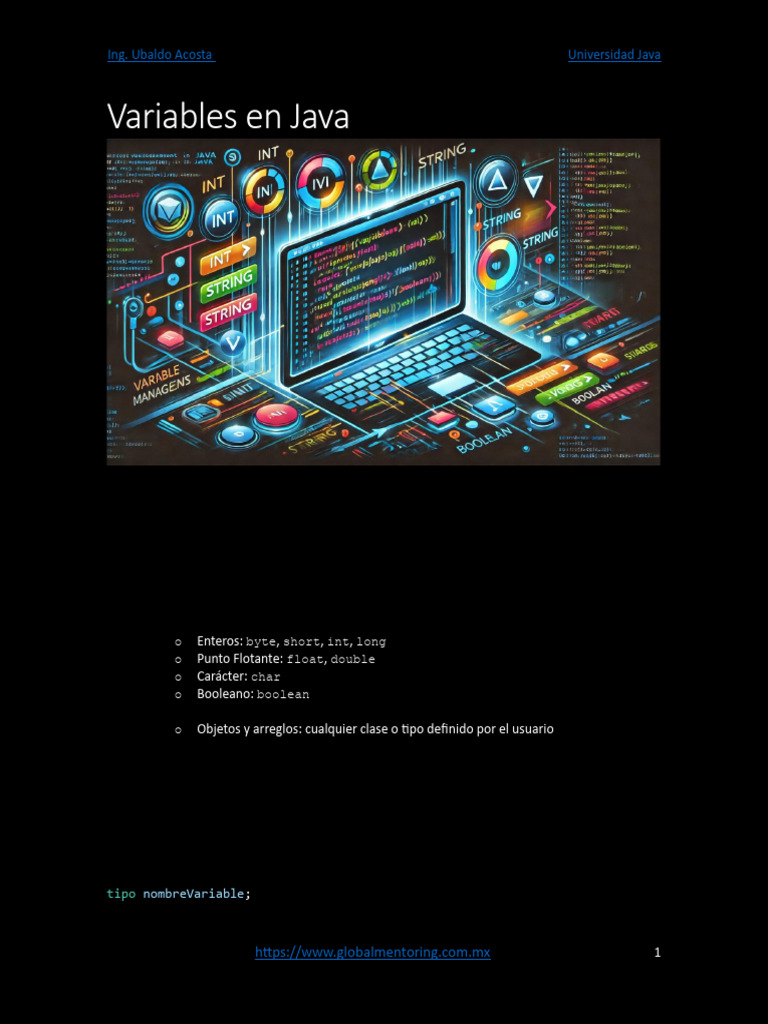 02 01 00 VariablesJava UJ | PDF | Java (lenguaje de programación) | Objeto (informática)