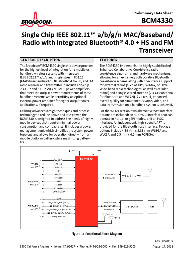 BCM4330 | PDF | Bluetooth | Ieee 802.11