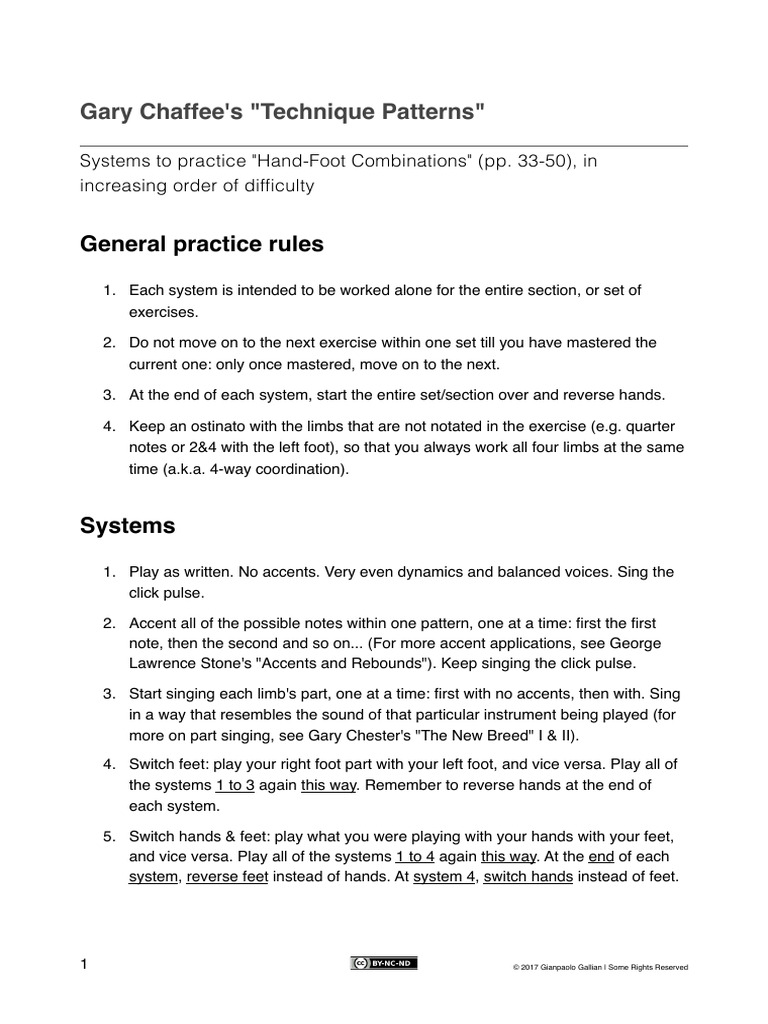 Gary Chaffee's "Hand-Foot Patterns" - Systems To Practice | PDF