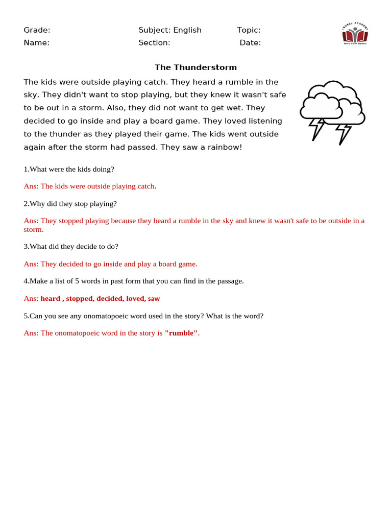 The Thunderstorm: 1.what Were The Kids Doing? - 2.why Did They Stop ...