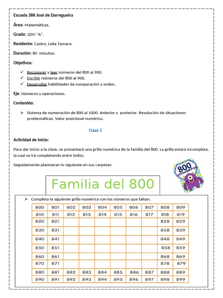 Actividades de Números del 800 al 900 | PDF | Procesamiento de la señal ...
