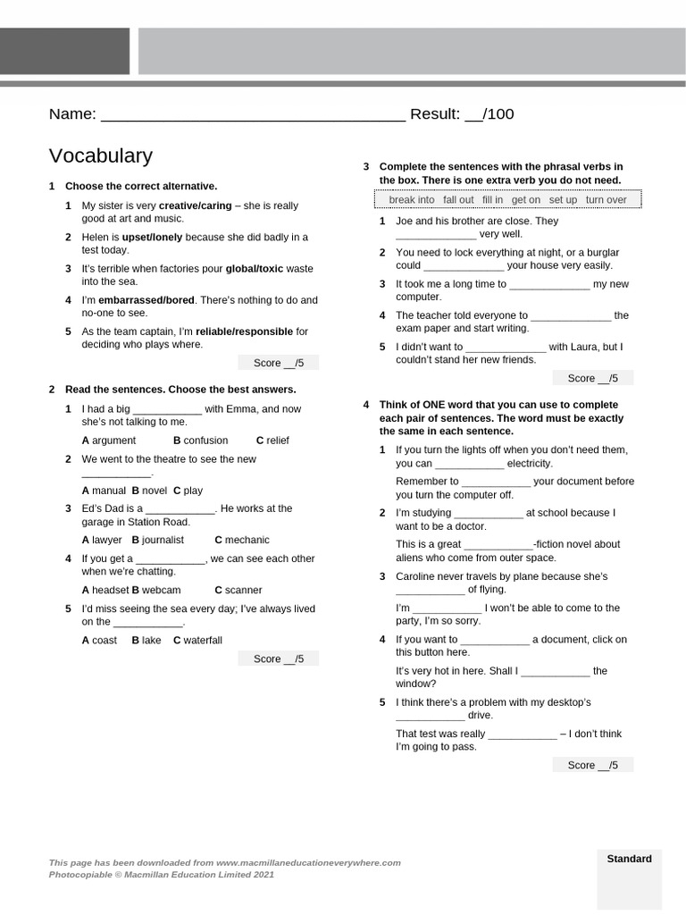 B1 End of Year Test Standard | PDF