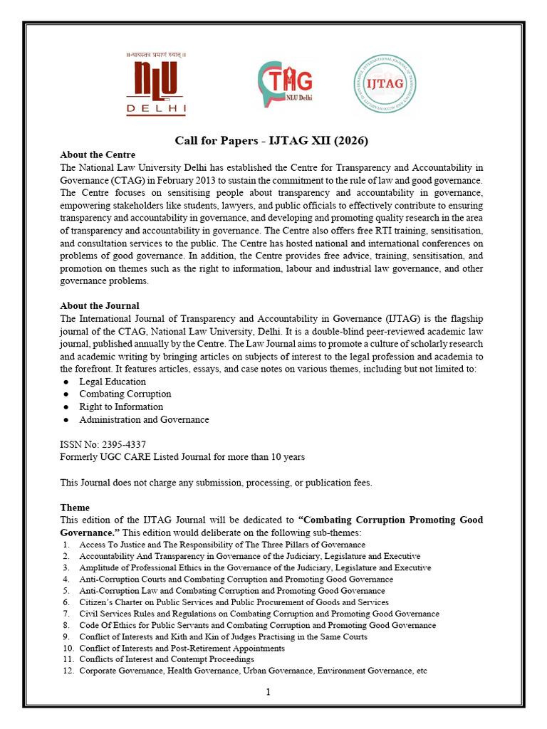 Call for Papers: IJTAG XII 2026 | PDF | Corruption | Conflict Of Interest