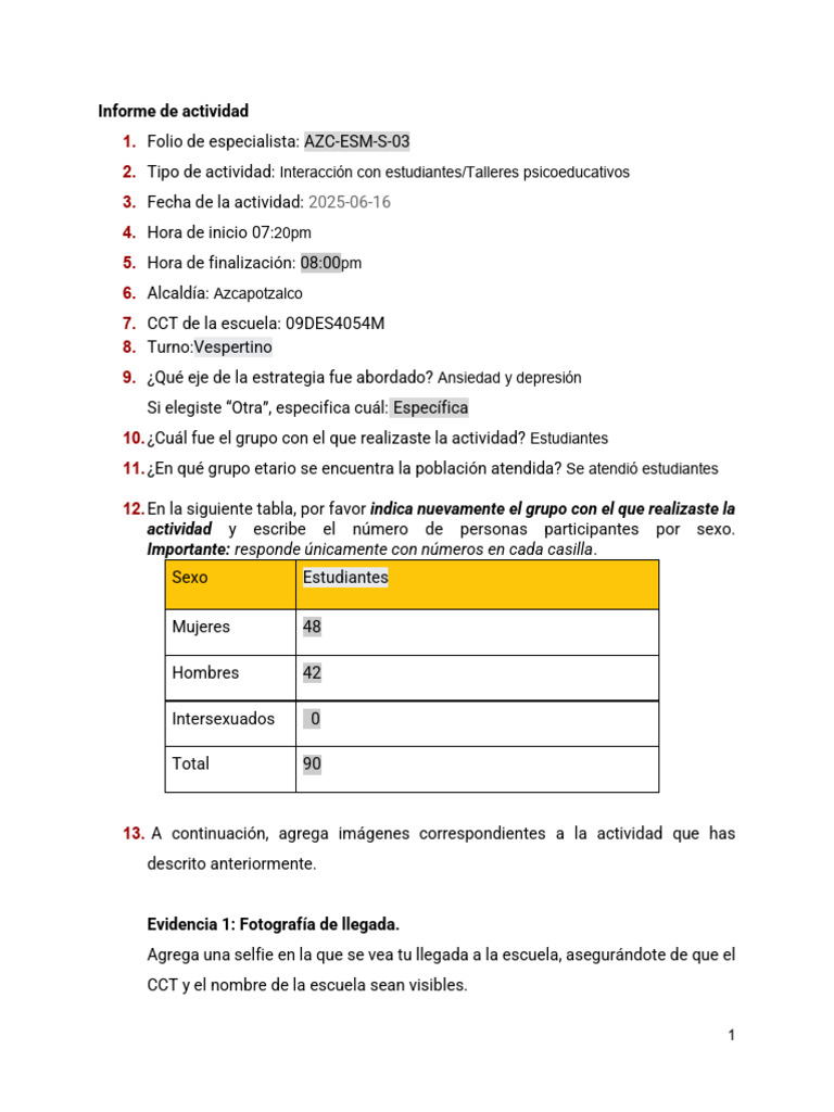 Informe de Actividad: Si Elegiste "Otra", Especifica Cuál | PDF