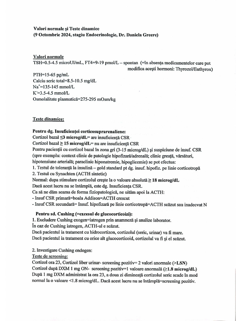 Cheatsheet Practic Endocrine Parhon | PDF
