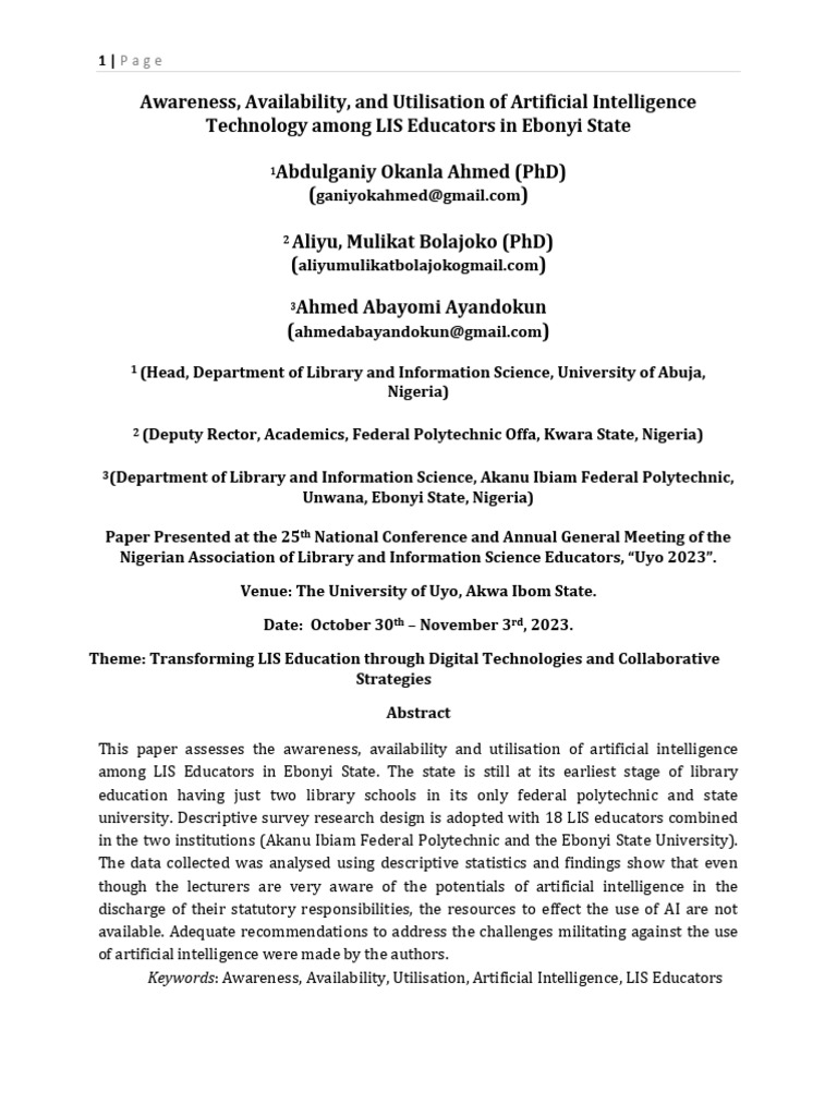 Nalise Ai 2023 Ahmed Uyo2 | PDF | Information Science | Artificial ...