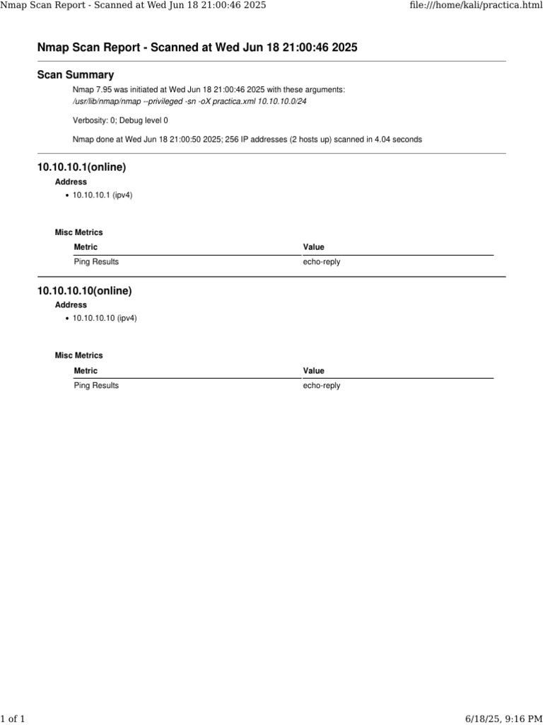 Nmap Scan Report - Scanned at Wed Jun 18 21 - 00 - 46 2025 | PDF