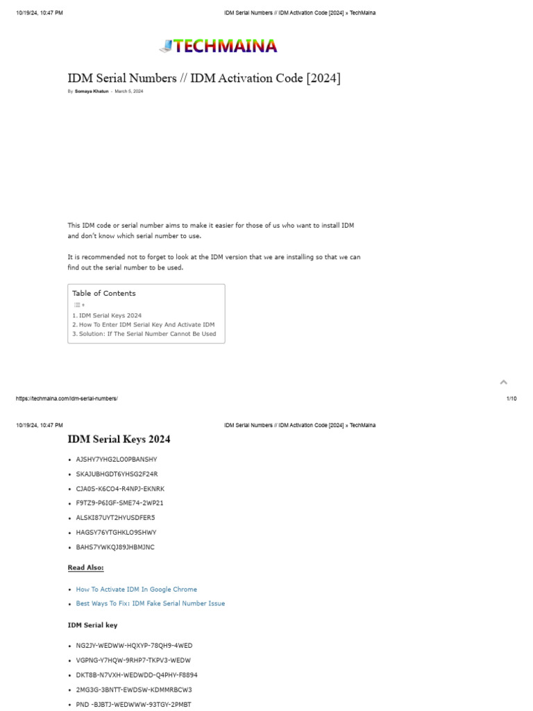 IDM Serial Numbers - IDM Activation Code (2024) TechMaina | PDF ...