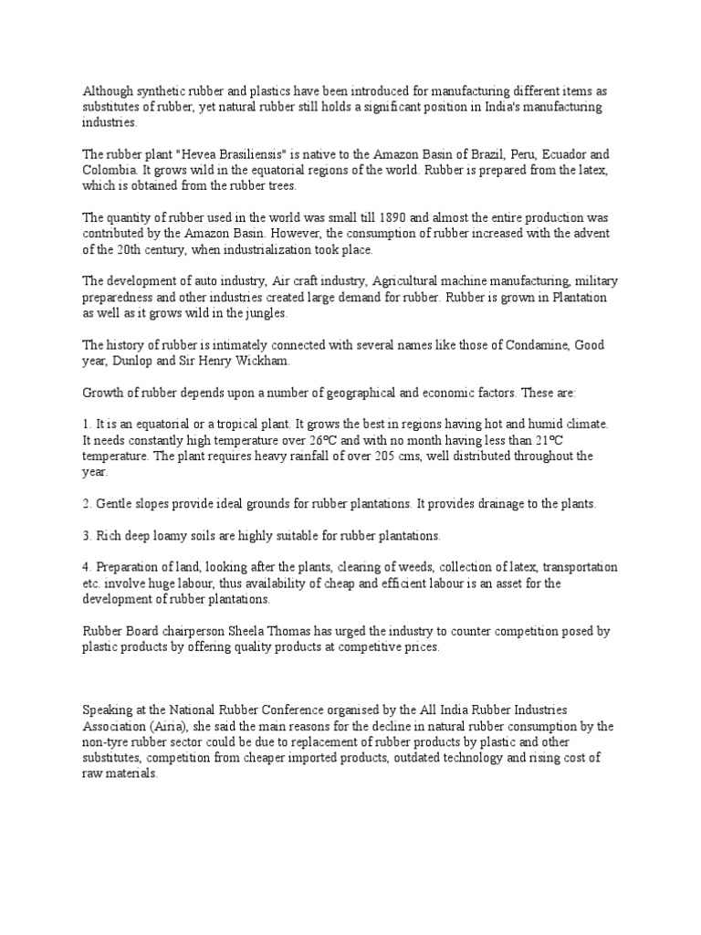 Rubber Essay | PDF | Natural Rubber | Agriculture