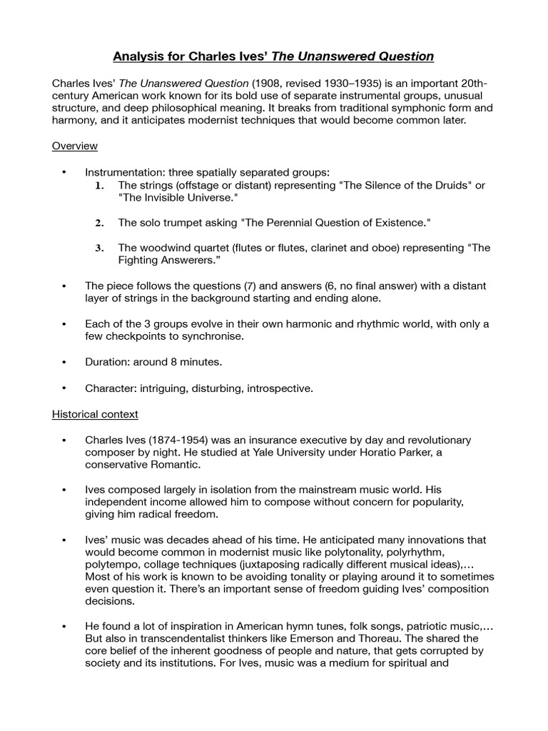 Analysis of Ives' The Unanswered Question | PDF | Harmony | Music Theory