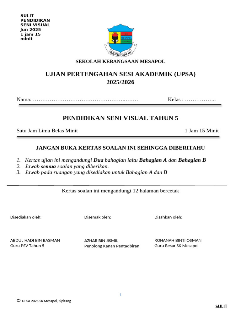 Sains Tahun 4 Cover Upsa SKM 2025 | PDF