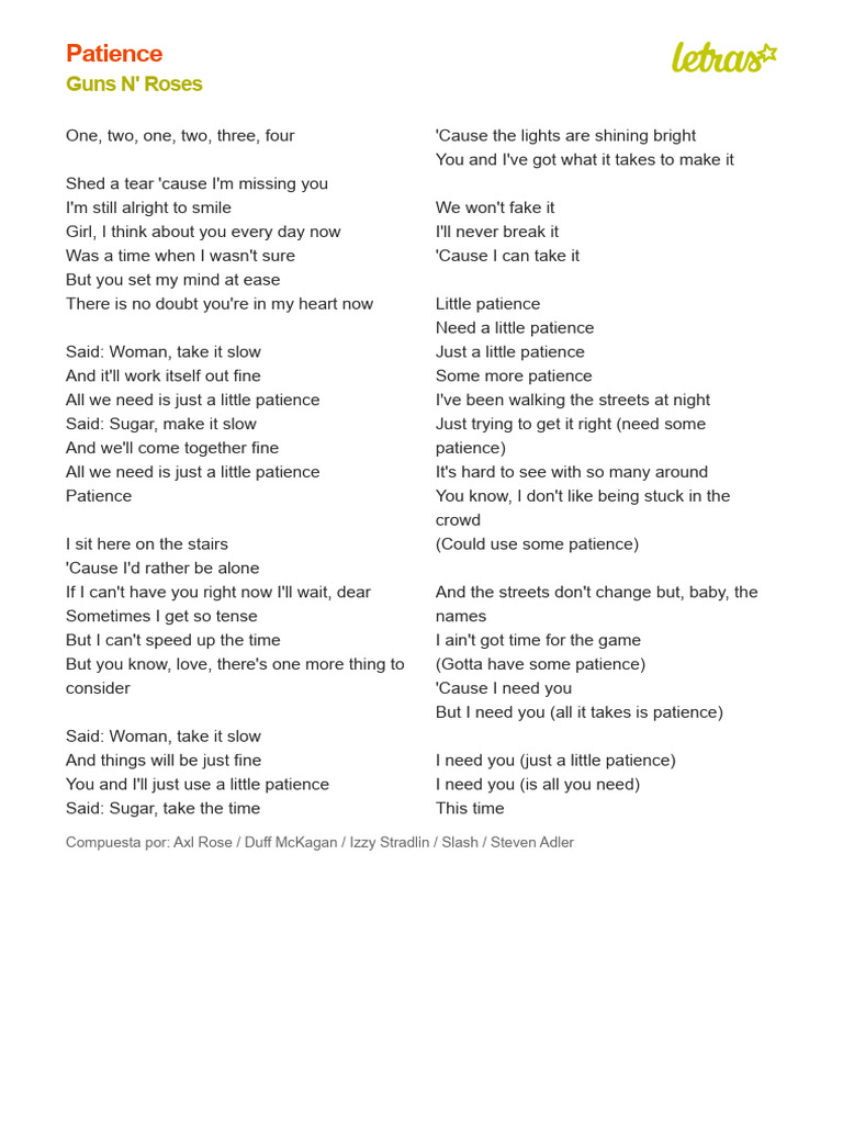 PATIENCE - Guns N' Roses (Impresión) | PDF