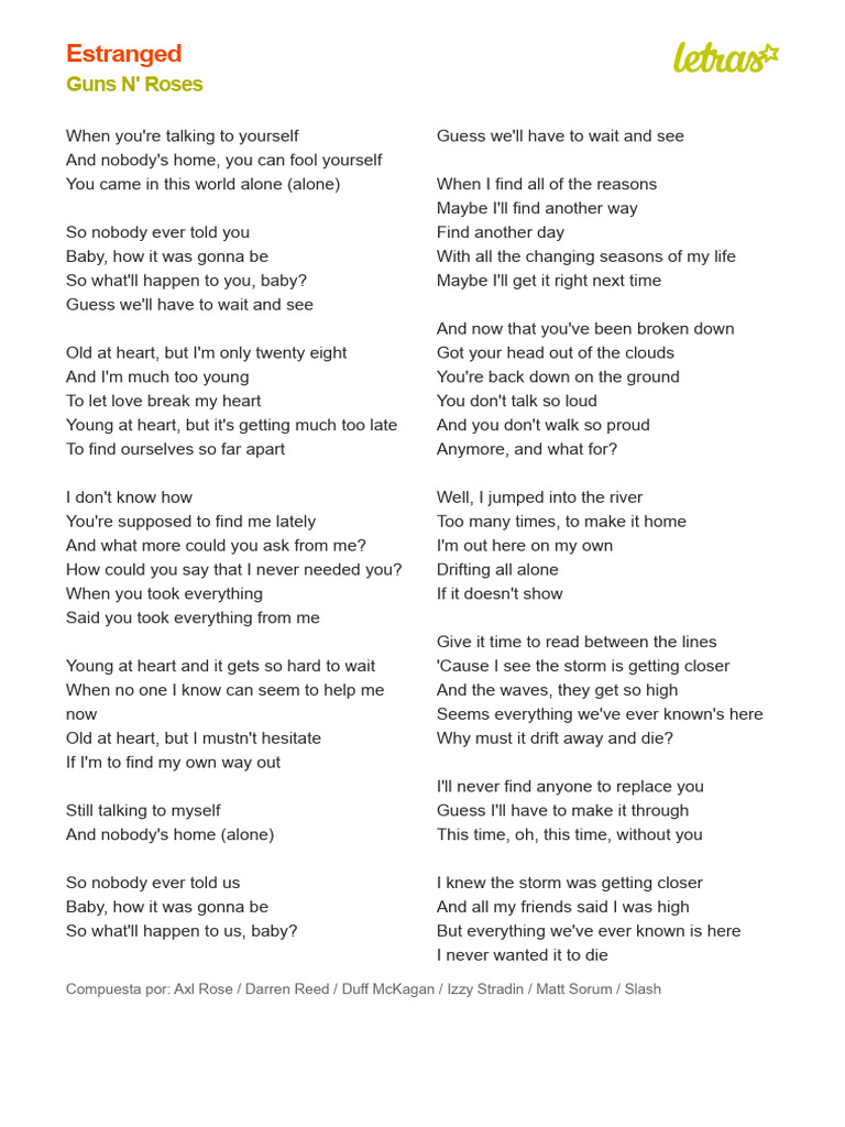 Estranged by Guns N' Roses Lyrics | PDF