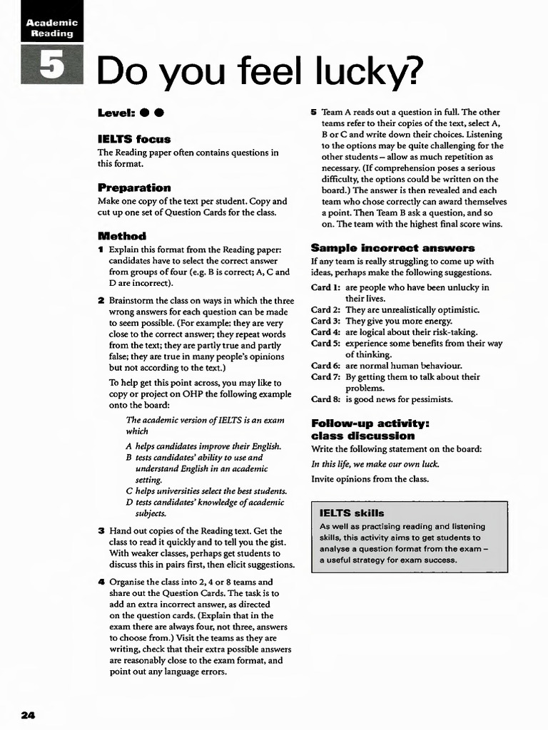 (5.) Multiple Choice - ''Do You Feel Lucky'' (From ''IELTS Resource ...