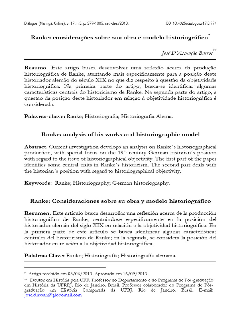Ranke - Considera Es Sobre Sua Obra e Modelo Historiogr Fico | PDF