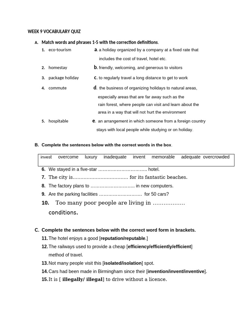 Week 9 Vocabulary Quiz | PDF