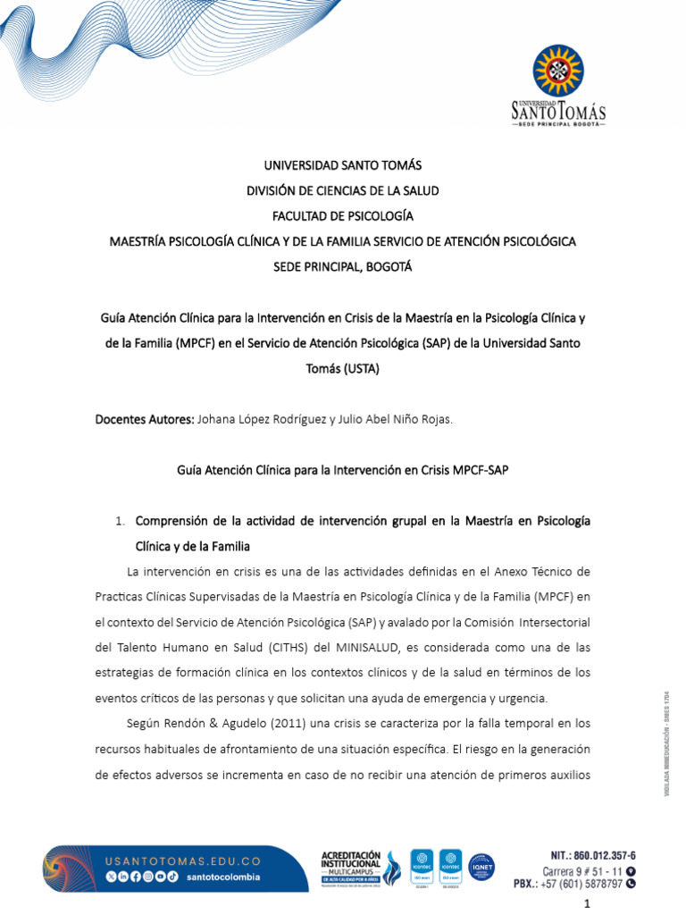 Guía Atención Intervención en Crisis MPCF-SAP 2025 | PDF | Suicidio | Sicología