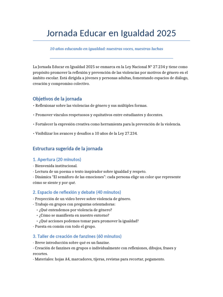 Guion Jornada Educar en Igualdad 2025 | PDF