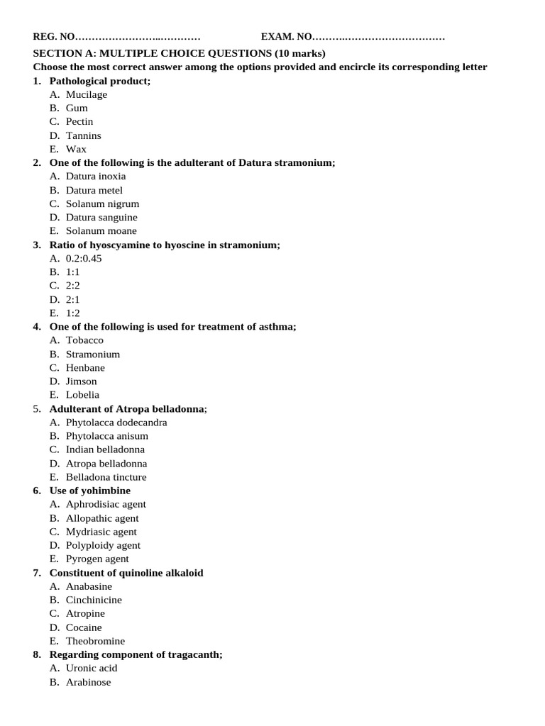 Alkaloid Identification Exam Questions | PDF