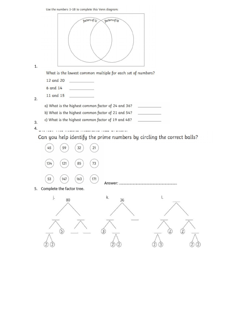 Year 7 Test Prime Numbers | PDF