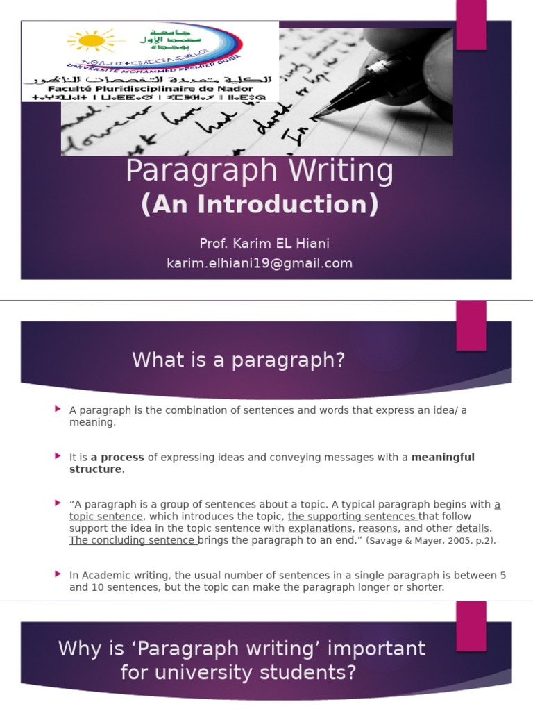 Paragraph Writing S1 Prof. Karim EL Hiani | PDF | Paragraph