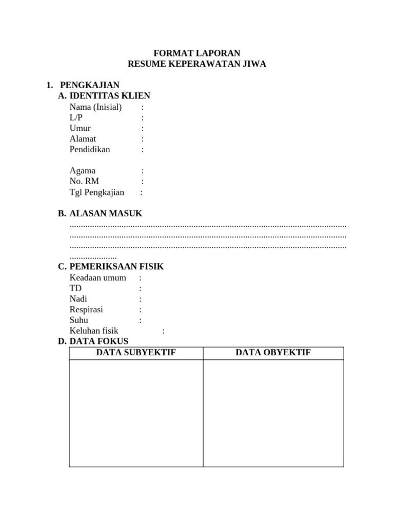 Format Laporan Resume Jiwa 002 | PDF