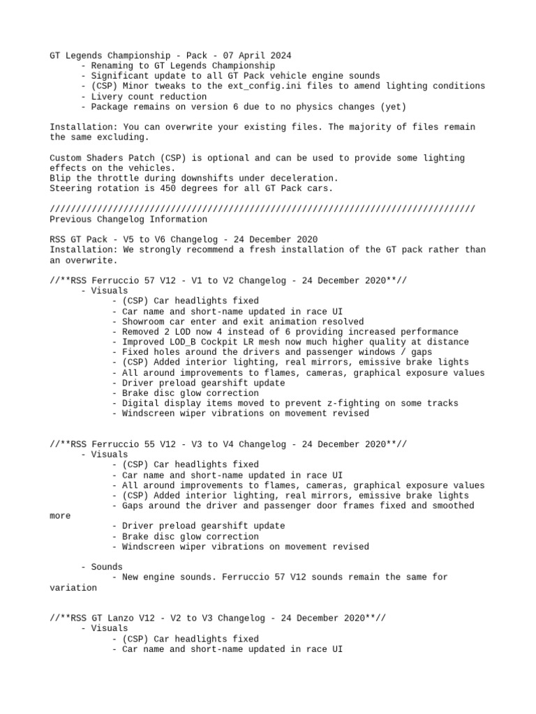 Changelog GT Legends Championship - Pack | PDF | Headlamp | Vehicle Technology