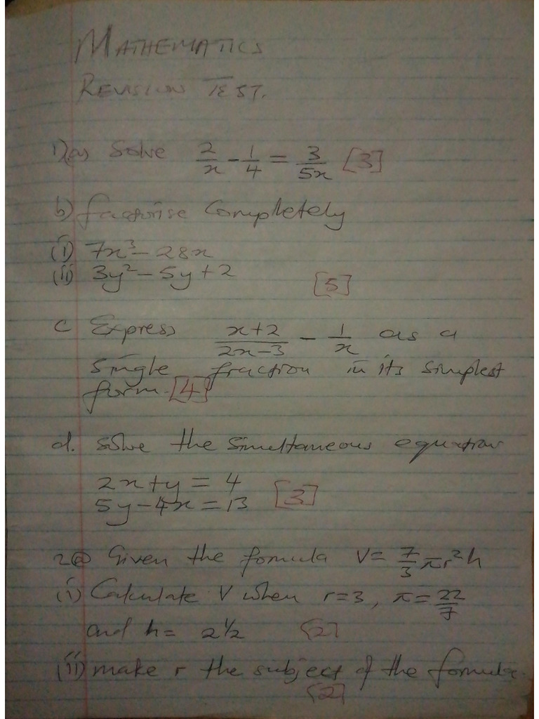 Mathematics Test June | PDF