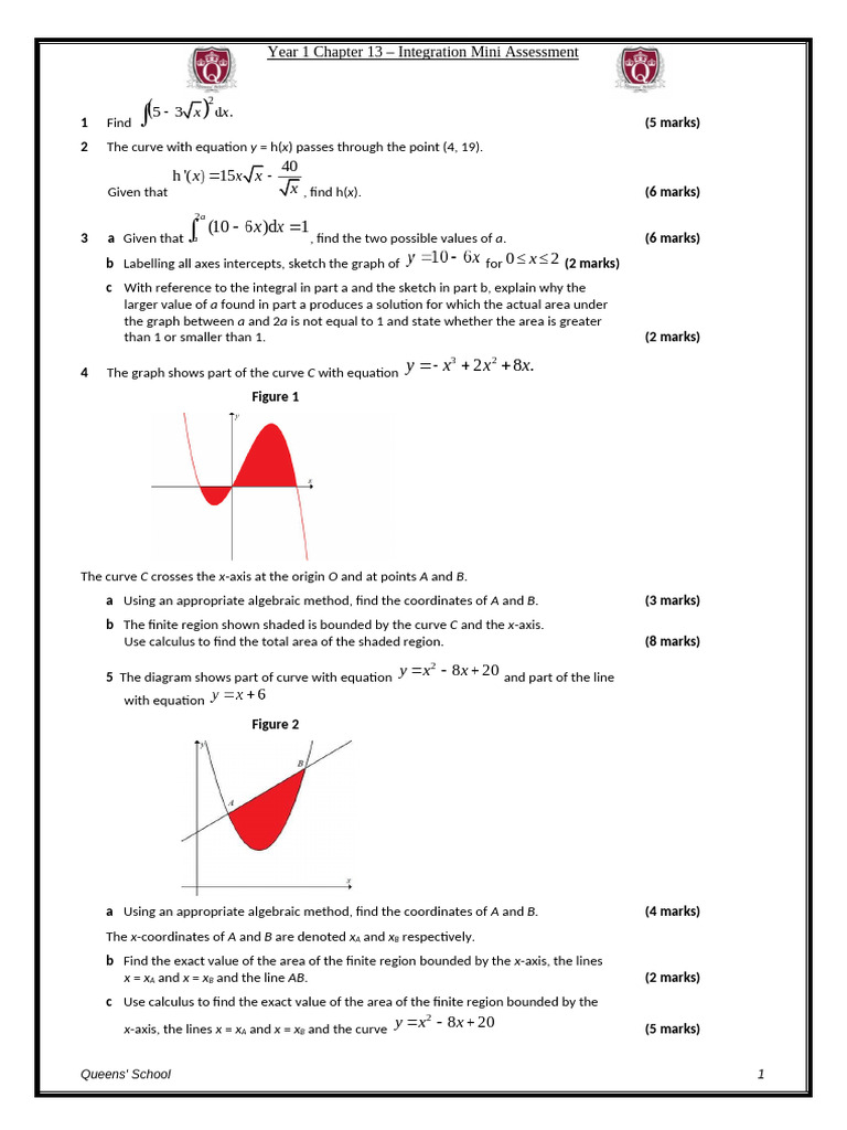 Year 1 Integration Mini Assessment Guide | PDF | Cartesian Coordinate ...
