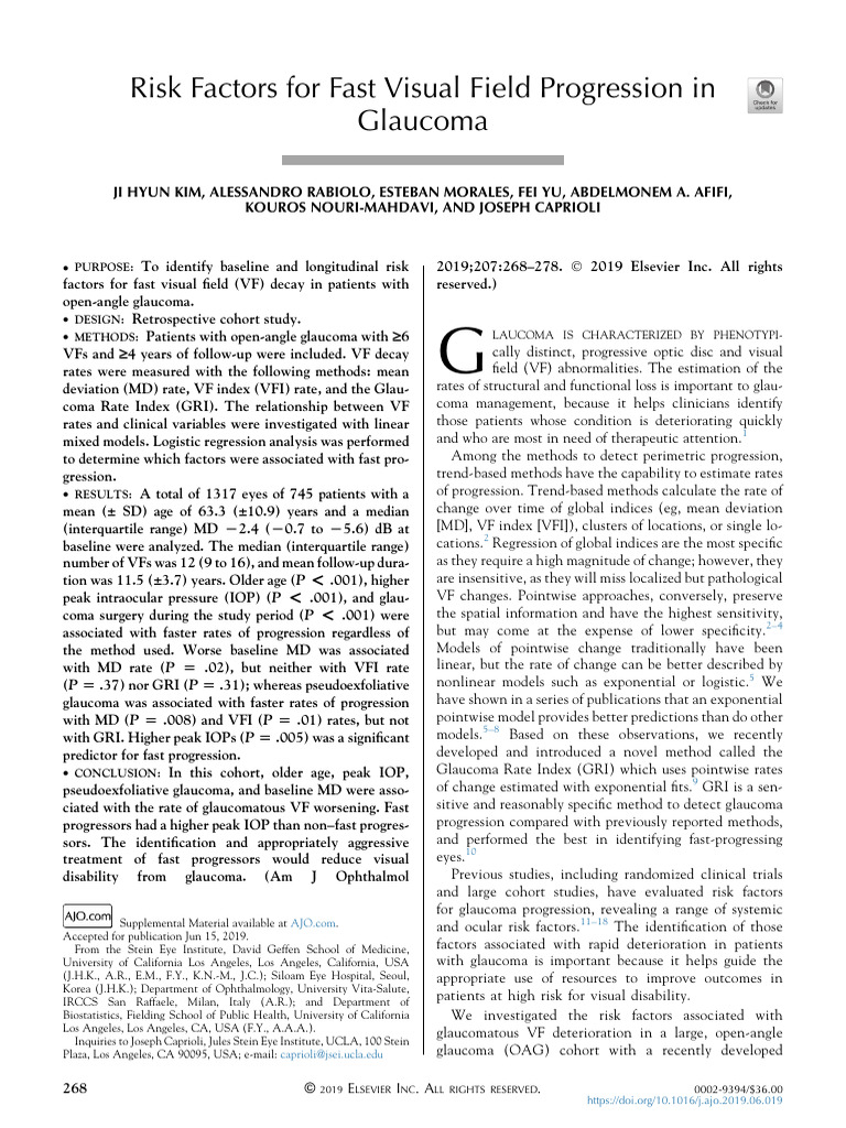Fast Visual Field Progression in Glaucoma | PDF | Glaucoma | Linear ...