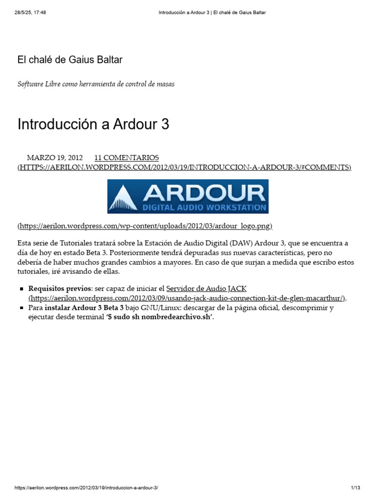 Introducción A Ardour 3 - El Chalé de Gaius Baltar | PDF | Archivo de ...