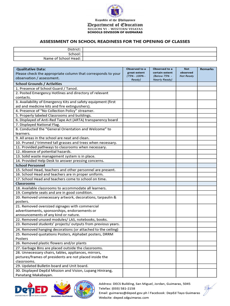 School Readiness Assessment Report | PDF