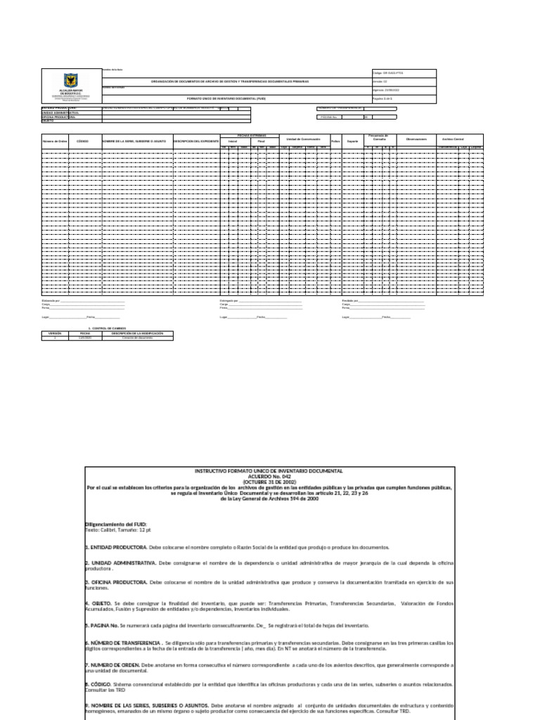 Gr-Ga01-Ft01 Formato Único de Inventario Documental (Fuid) - 0 | PDF