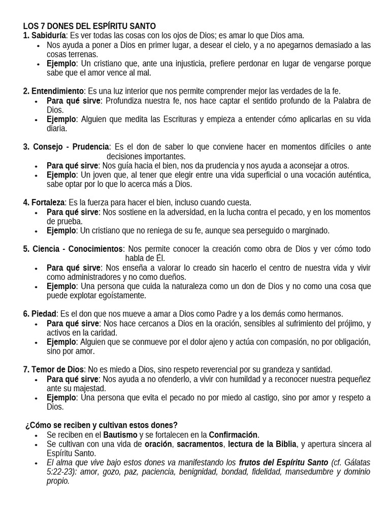Los 7 Dones Del Espíritu Santo | PDF | Fe | Amor