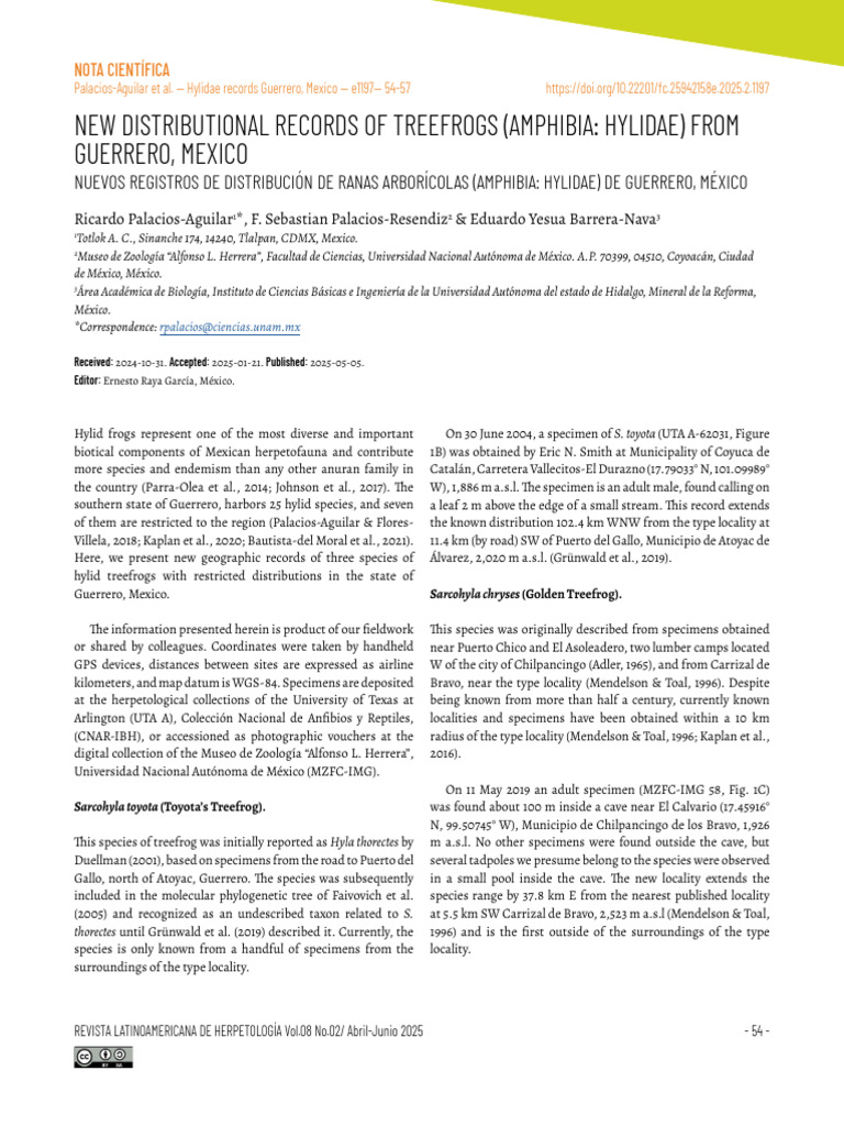 New Hylid Treefrog Records in Guerrero | PDF | Herpetology | Aquatic ...