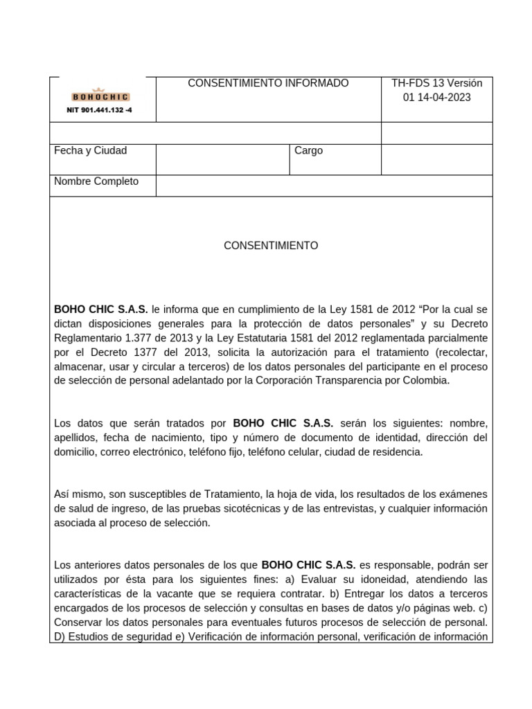 Formato Consentimiento Informado | PDF