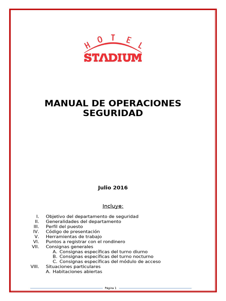 Manual de Operaciones de Seguridad Hotel | PDF | Hotel | Gestión de ...