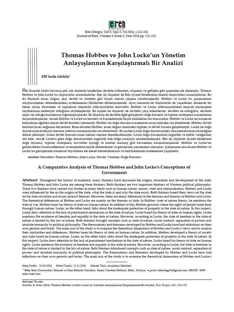 Thomas Hobbes Ve John Locke Un y Net M Anlayi Larinin Kar Ila Tirilmali B R Anal Z (#1493811 ...